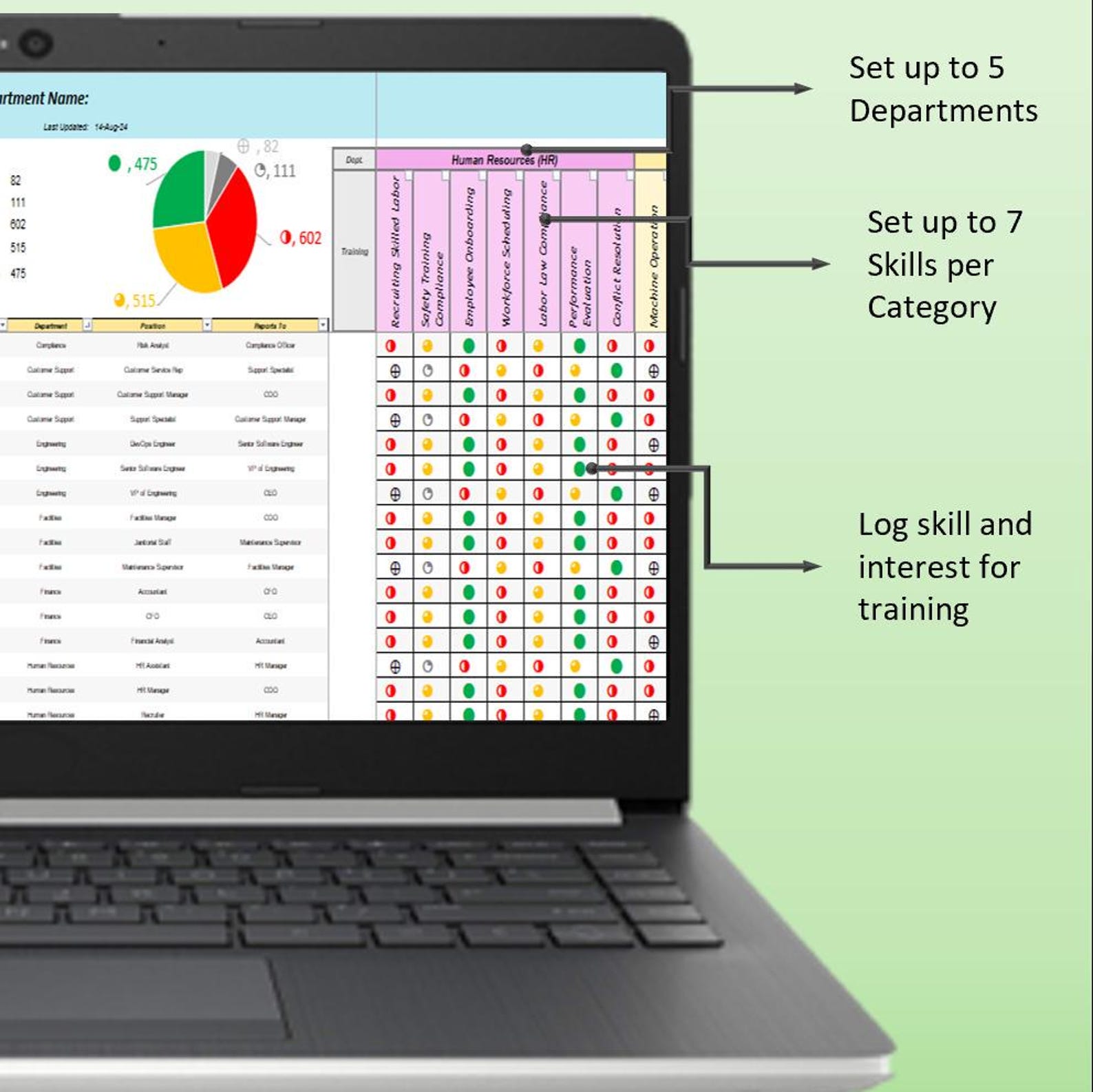 Excel Skill Matrix Template: Evaluate Employee Skills by Department ...