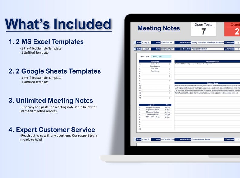 Multiple Meeting Notes Tracker Template for Google Sheets & Excel ...