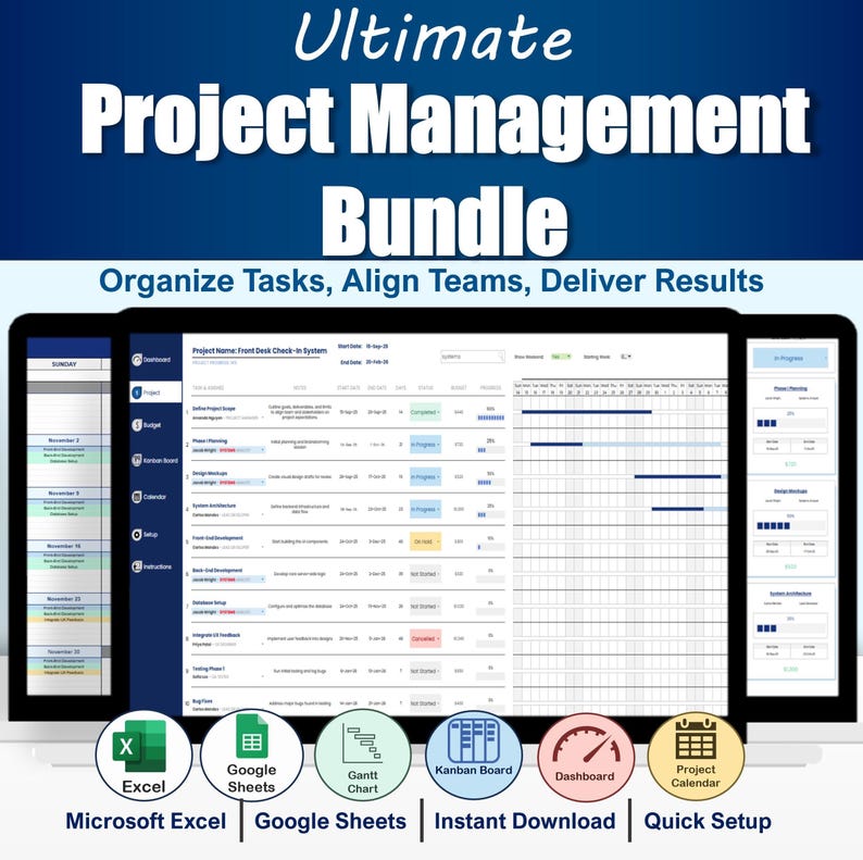 Ultimate Project Management Bundle Excel Google Sheets Project Template ...