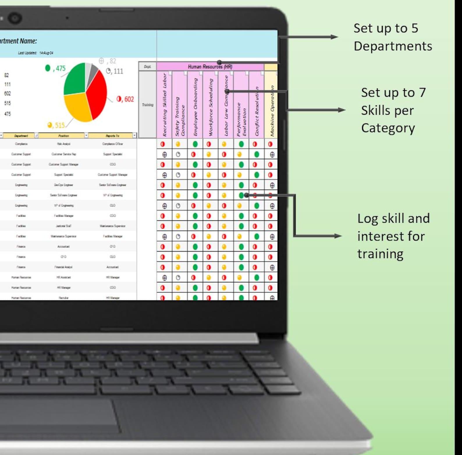 Excel Skill Matrix Template: Evaluate Employee Skills by Department ...