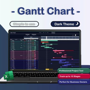 Gantt Chart Excel Template | Dark Theme Project Planner | Small ...