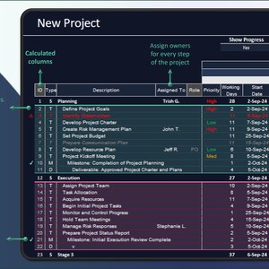 Gantt Chart Excel Template | Dark Theme Project Planner | Small ...