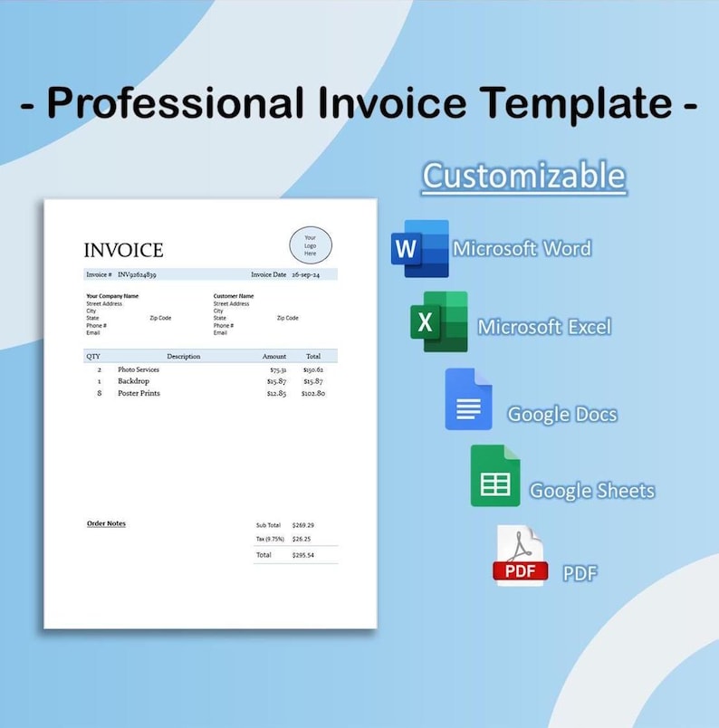 Professional Invoice Template for Small Businesses | Excel, Word ...