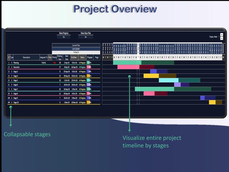 Gantt Chart Excel Template | Dark Theme Project Planner | Small ...