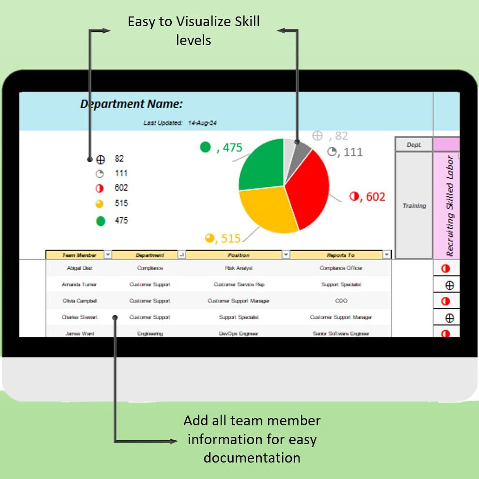 Excel Skill Matrix Template: Evaluate Employee Skills by Department ...