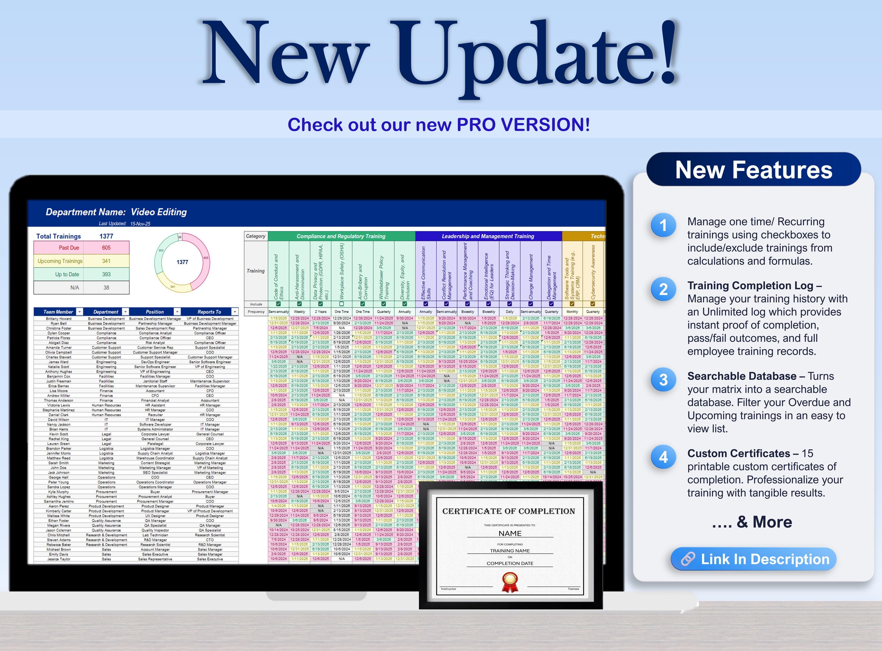 Employee Training Tracker Excel & Google Sheets, HR Training Matrix ...