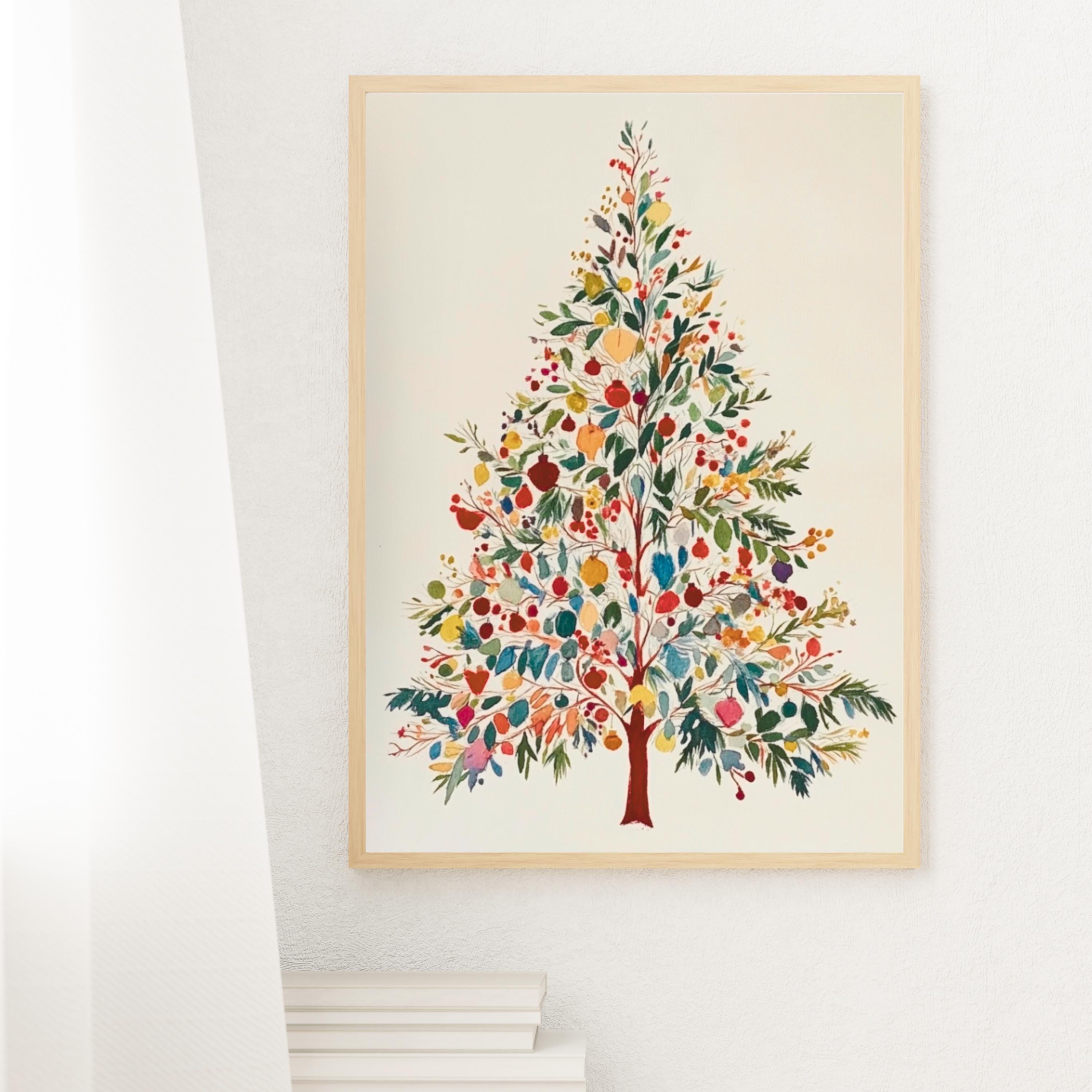 Watercolor Christmas Tree Print: Colorful Holiday Folk Art (digital ...