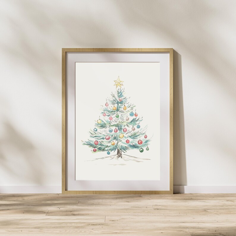 Vintage Christmas Tree Art Print, Holiday Poster Printable, Pastel ...
