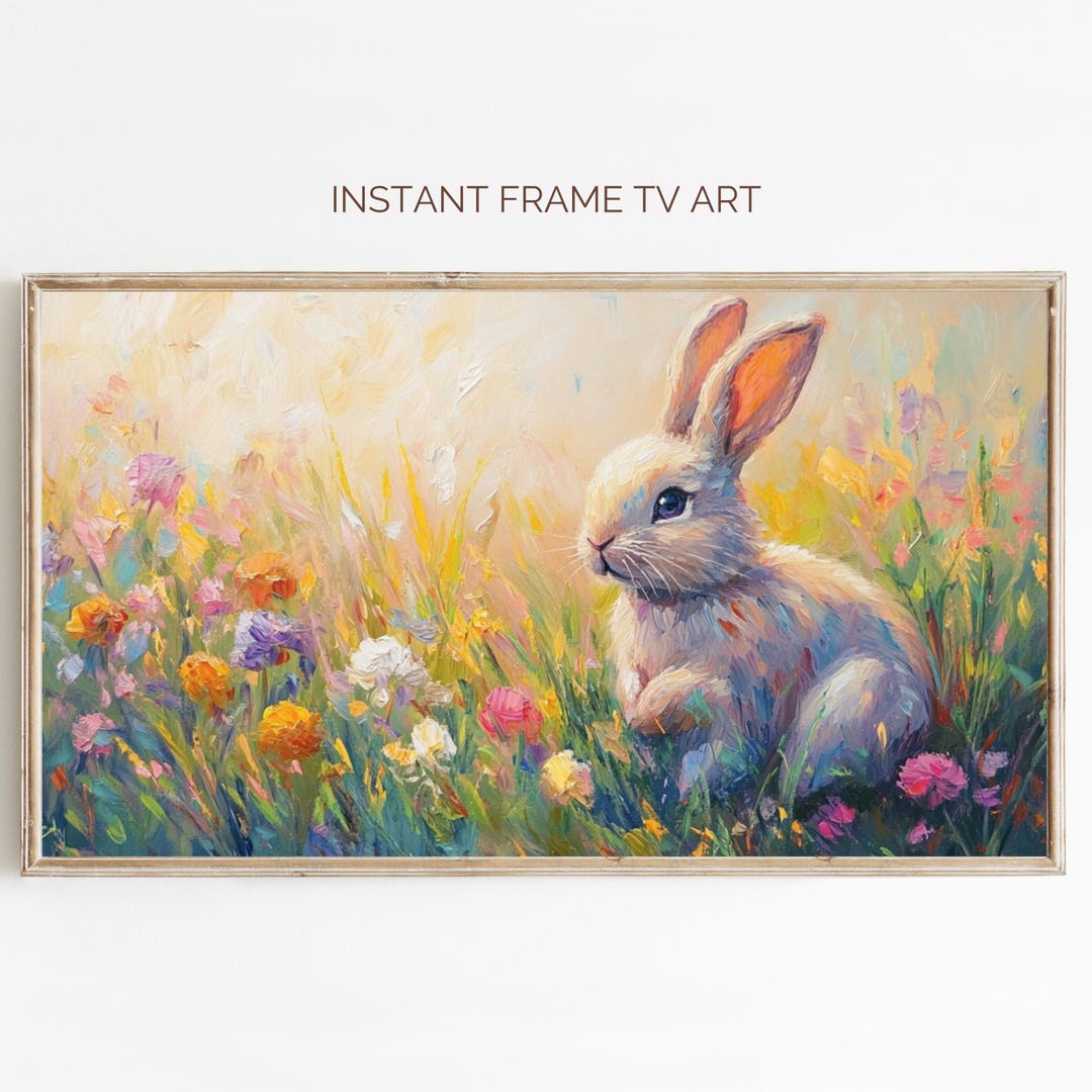 Spring Bunny Frame TV Art, Easter Painting TV Art Digital Download ...