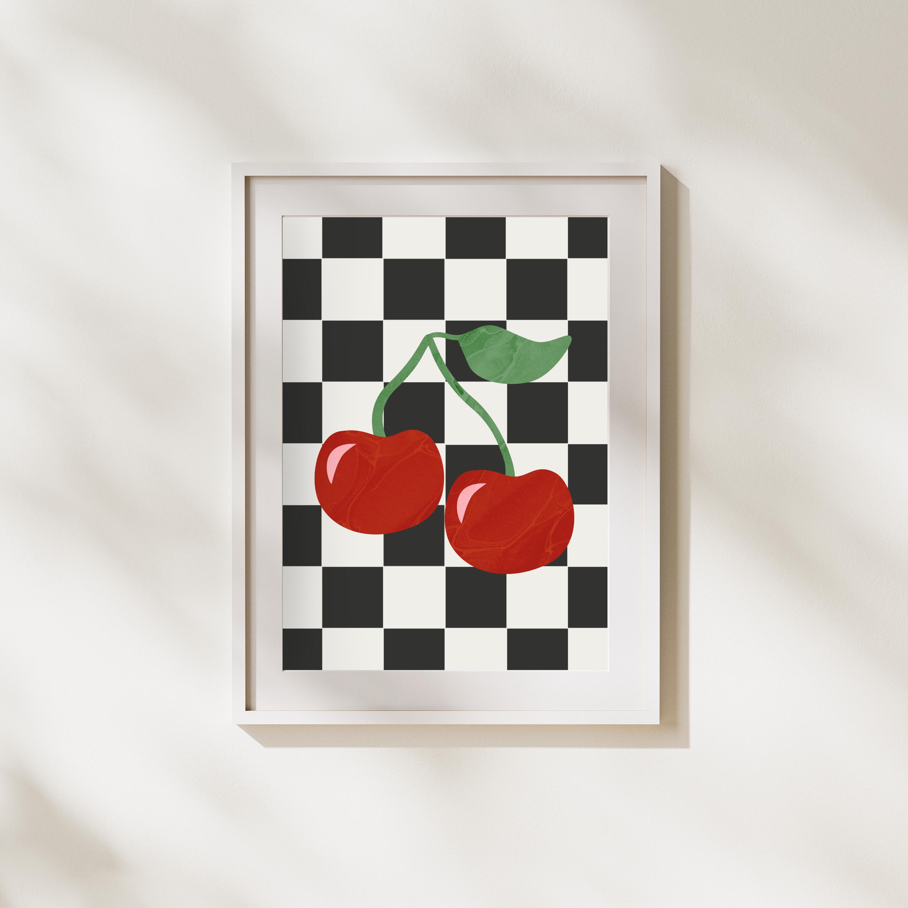 Retro Cherry Art Print: Checkered 50s Kitchen Decor (digital Download ...