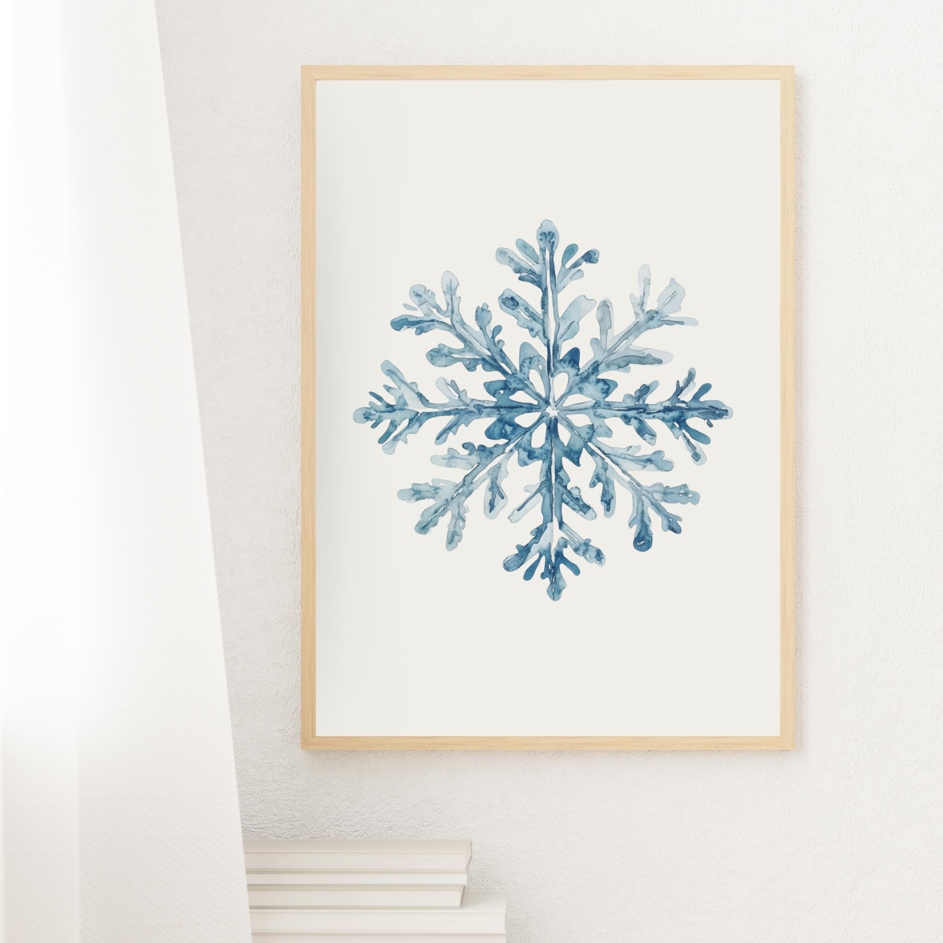 Snowflake Art Print, Watercolor Winter Wall Decor, Snowy Holiday Wall ...