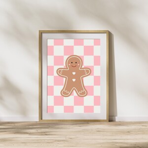 Pink Checkered Gingerbread Cookie Print: Girly Christmas Wall Decor ...