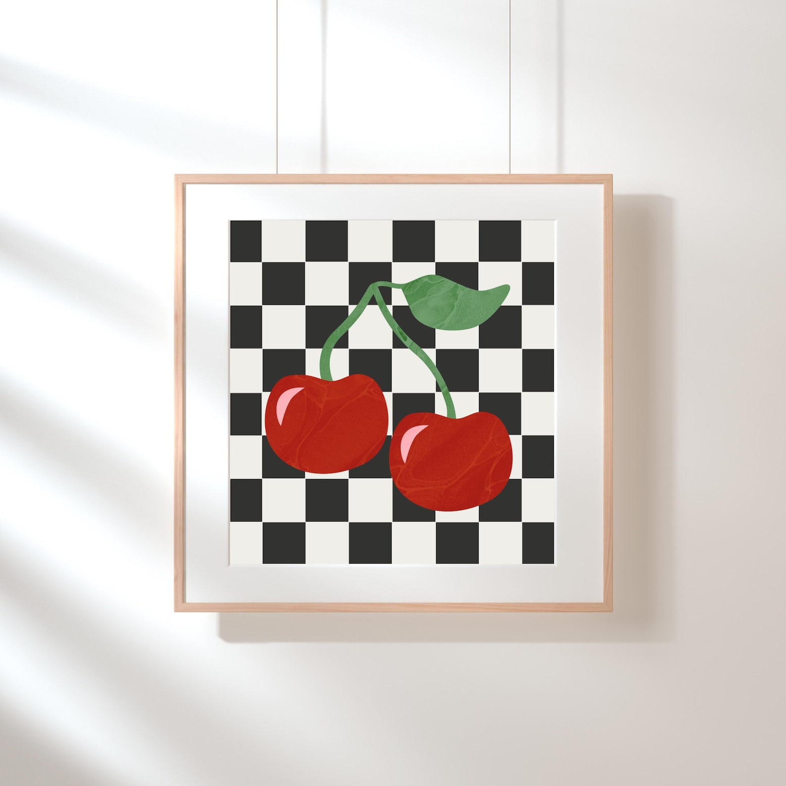 Retro Cherry Art Print: Checkered 50s Kitchen Decor (digital Download ...