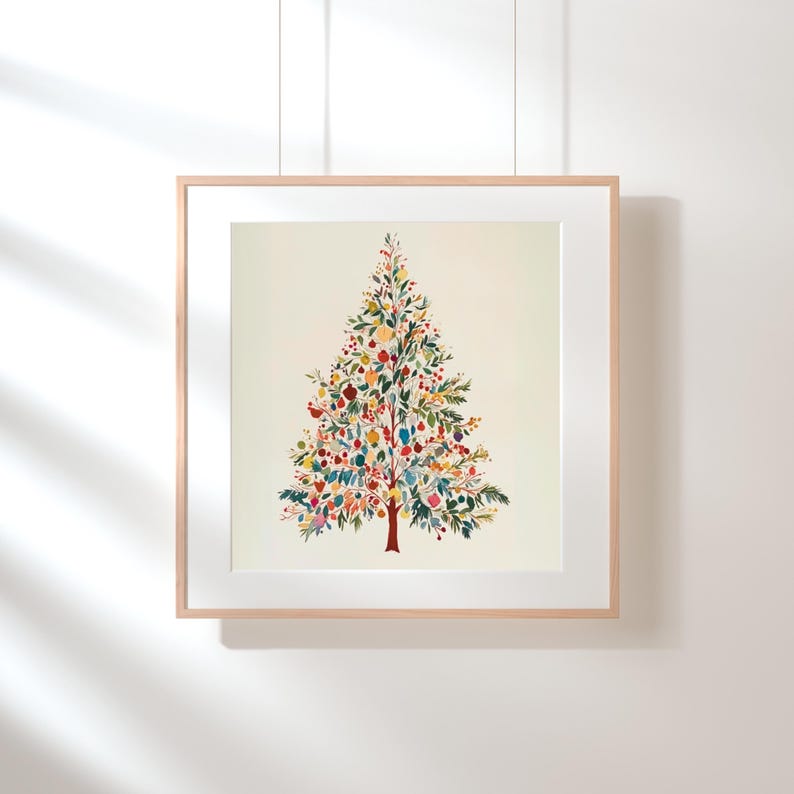 Watercolor Christmas Tree Print: Colorful Holiday Folk Art (digital ...