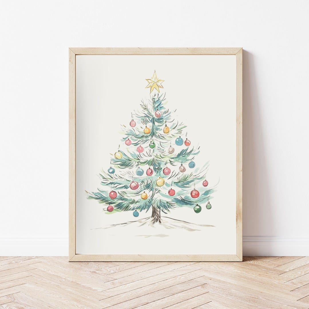 Vintage Christmas Tree Art Print, Holiday Poster Printable, Pastel ...