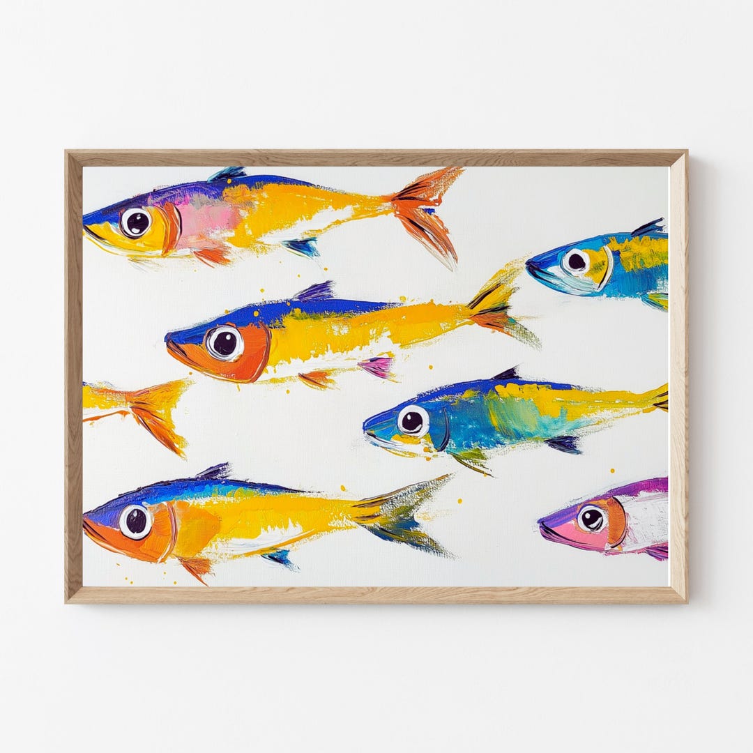 Colorful Sardine Print, Whimsical Fish Painting Digital Download ...