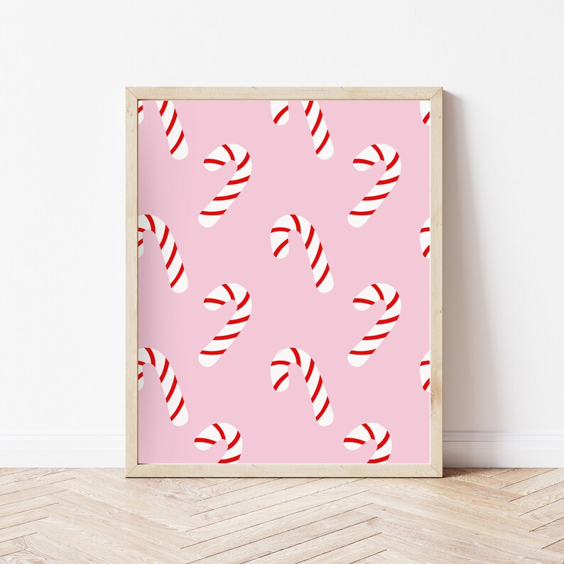 Pink Candy Cane Christmas Print: Girly Pastel Holiday Wall Art (digital ...