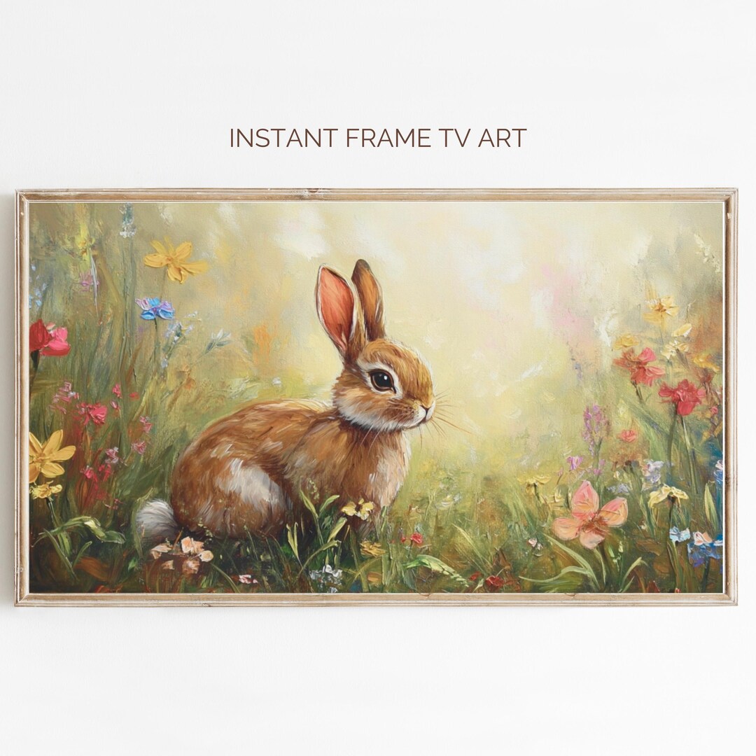 Easter Bunny Frame TV Art, Spring Painting TV Art Digital Download ...