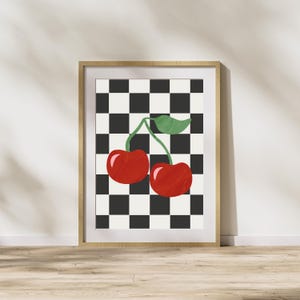 Retro Cherry Art Print: Checkered 50s Kitchen Decor (digital Download ...