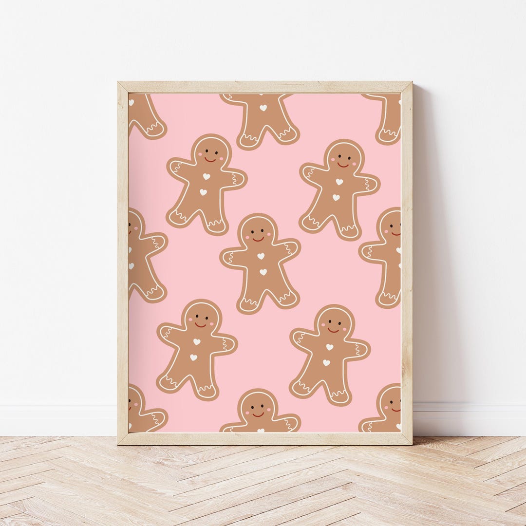 Pink Gingerbread Art Print, Christmas Cookie Wall Art, Holiday Poster ...