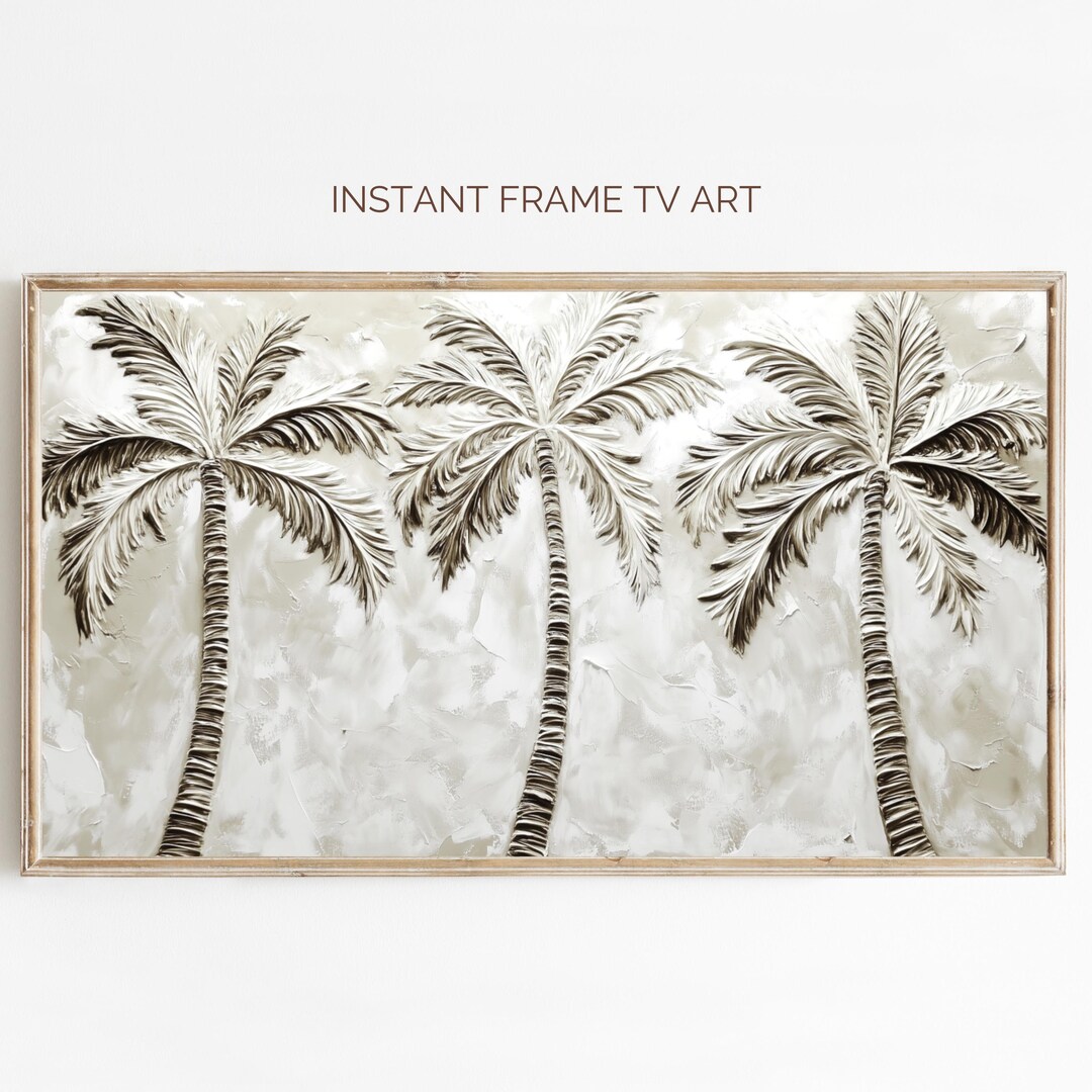 Neutral Palm Tree Painting: Coastal Frame TV Art (digital Download) - Etsy