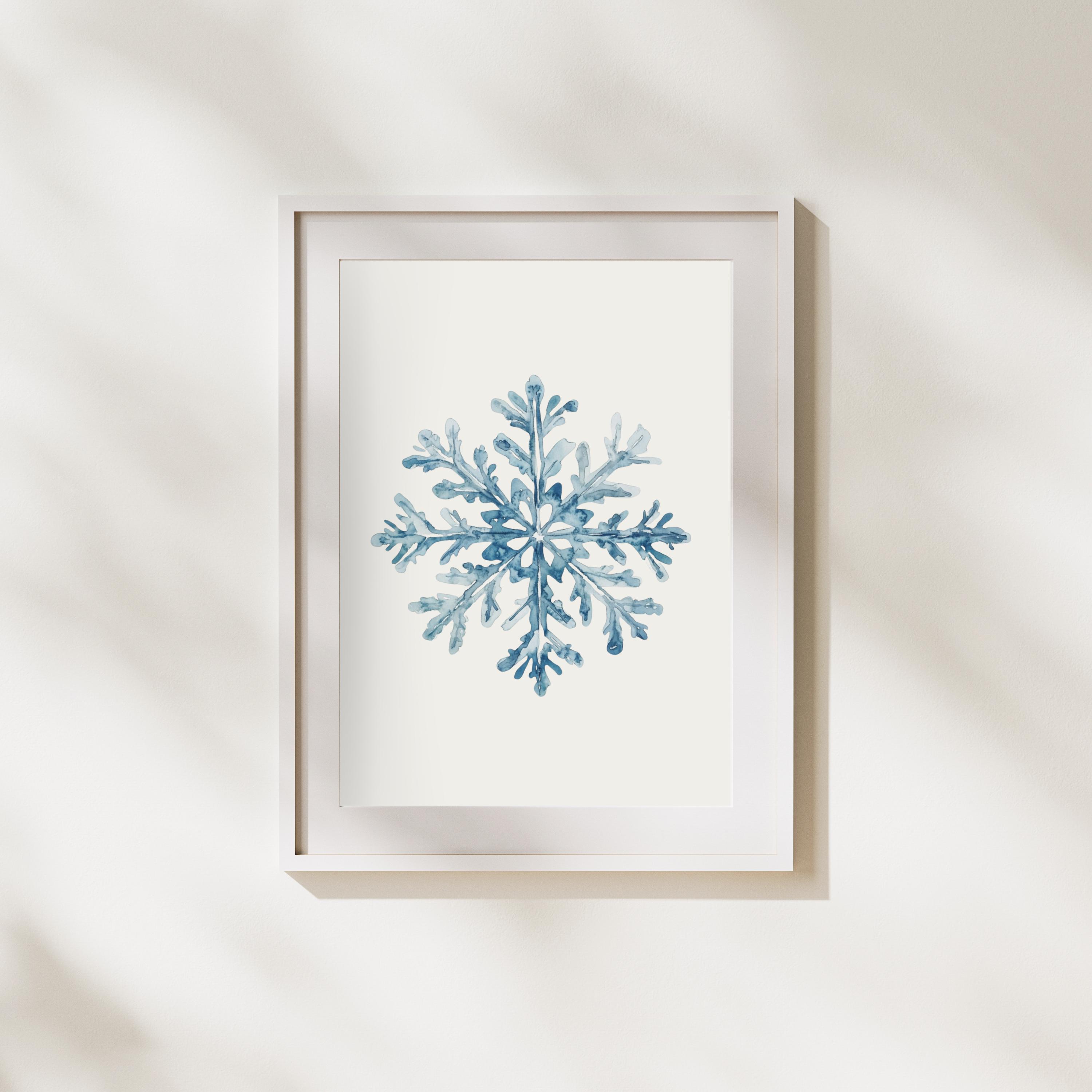 Snowflake Art Print, Watercolor Winter Wall Decor, Snowy Holiday Wall ...