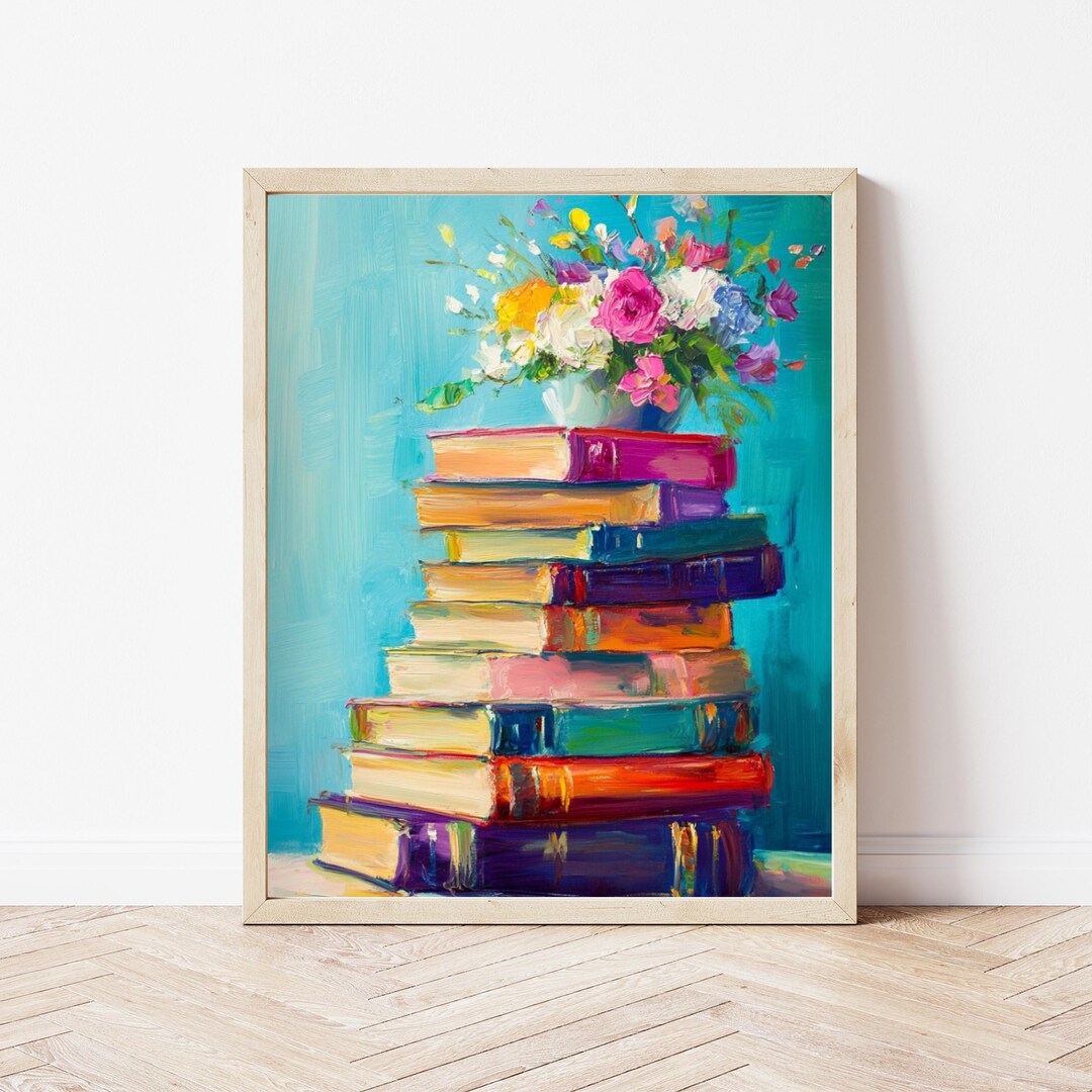 Colorful Book Stack Print: Library Wall Art (digital Download) - Etsy