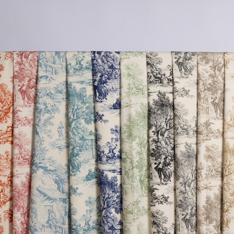 Extra Wide Toile De Jouy Fabric 280 Cm Cotton By The Meter Yard In
