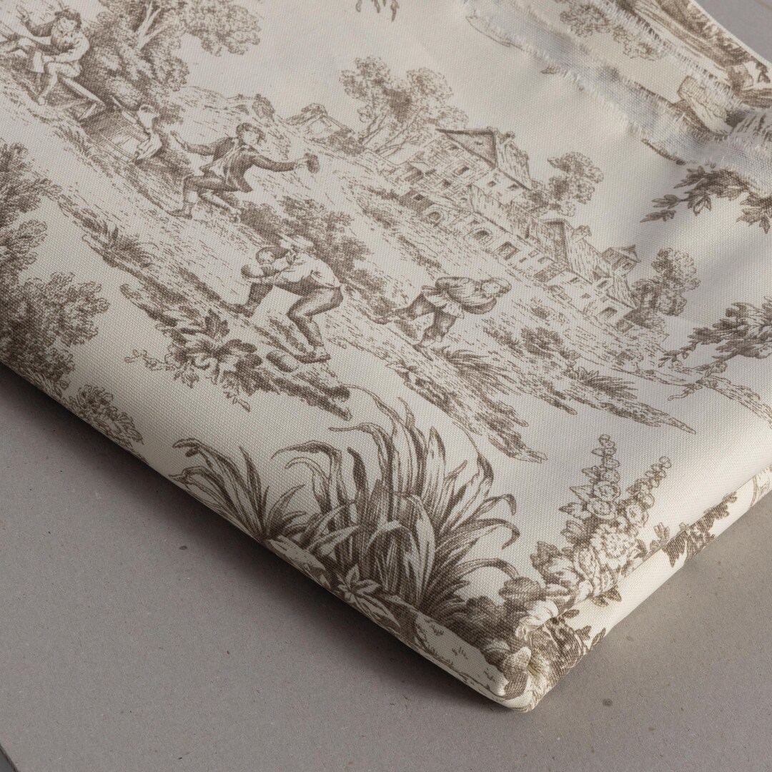 Toile De Jouy Fabric Taupe Upholstery Elegant Interior French ...
