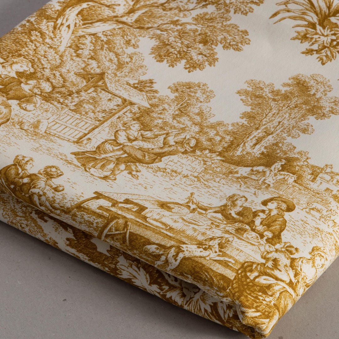 Toile De Jouy Fabric - Gold - Ocre - Upholstery - Elegant Interior ...