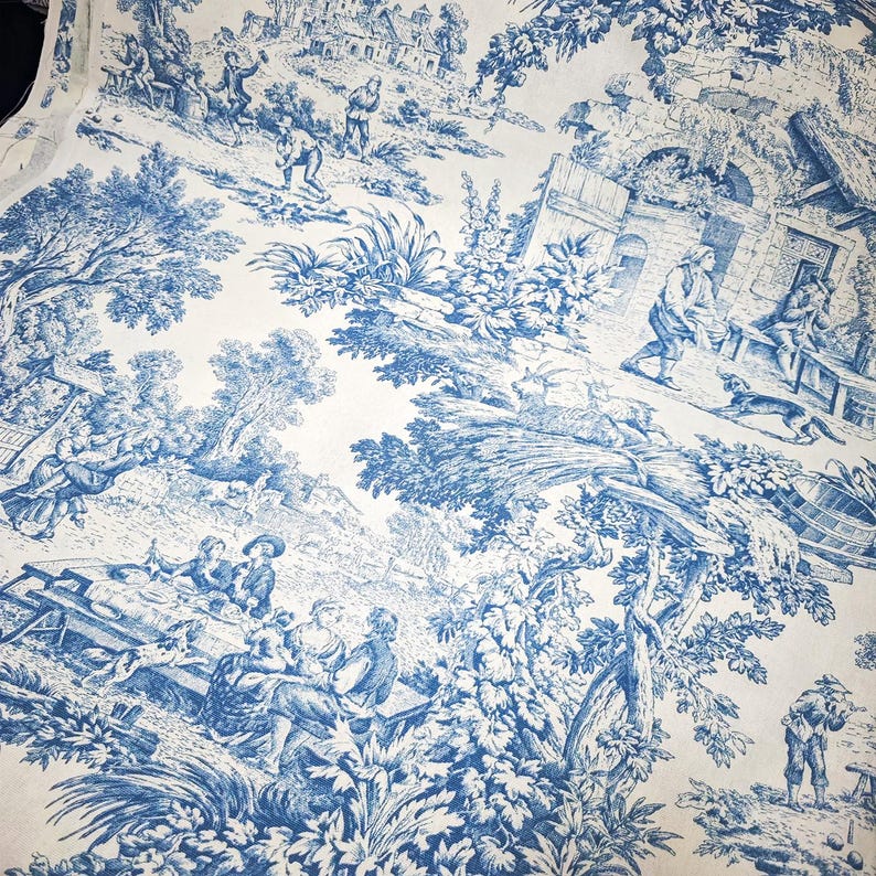 Toile De Jouy Fabric - Light Blue - Upholstery - Elegant Interior ...