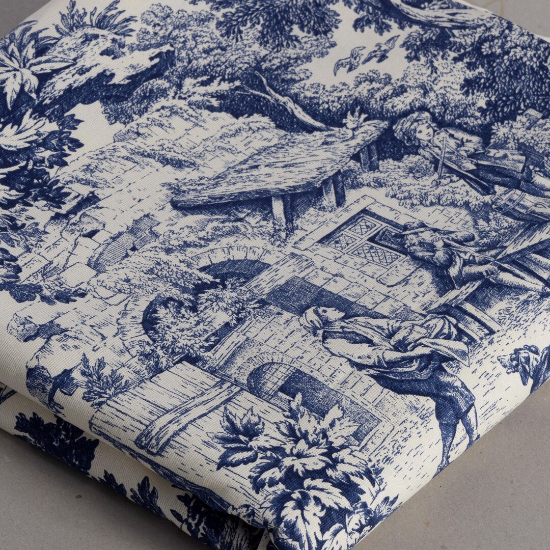 Toile De Jouy Fabric Blue Upholstery Elegant Interior French Historical ...