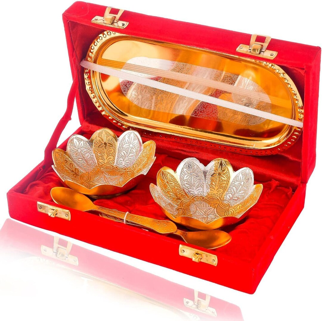 German Silver Bowl Set: Indian Wedding Return Gift in Velvet Box - Etsy