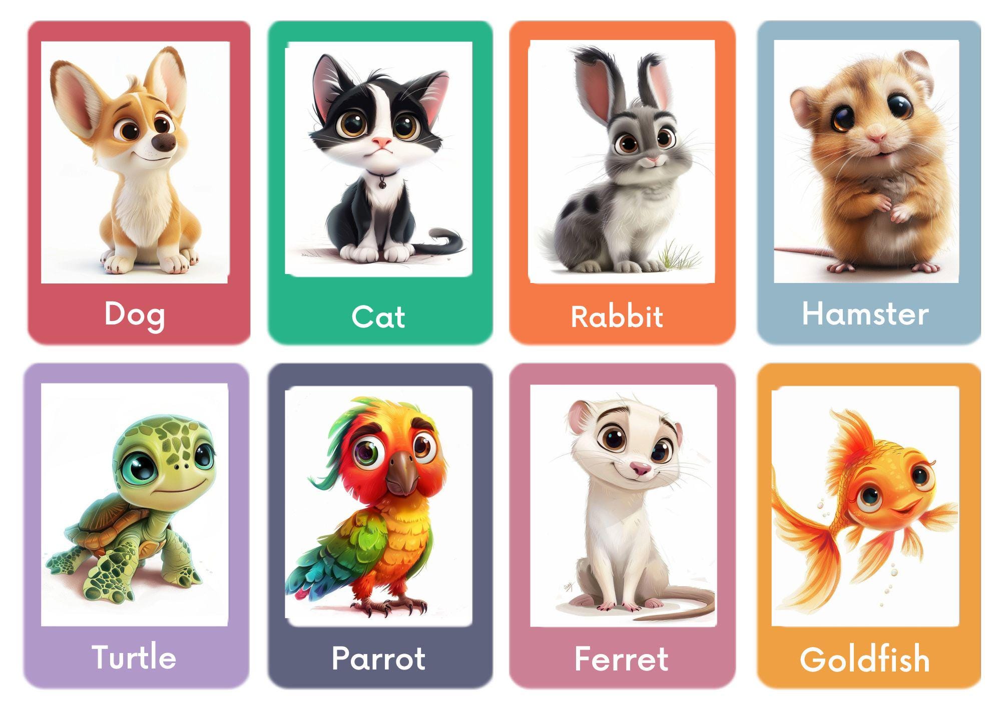 Printable 8 Pet Flashcards With Coloring Pages - Etsy Canada