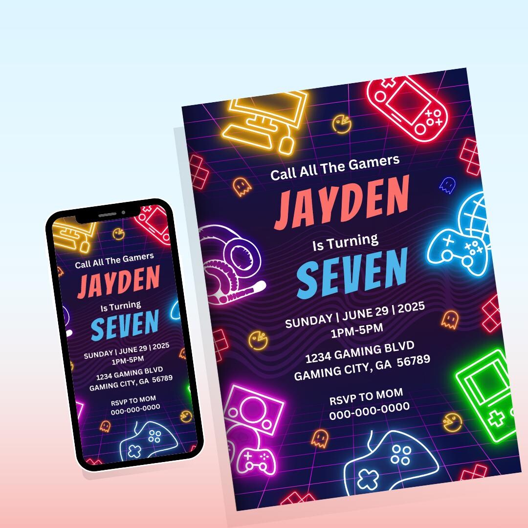 Kids Birthday Invitation | Gamer Birthday Invite | Gaming Birthday ...