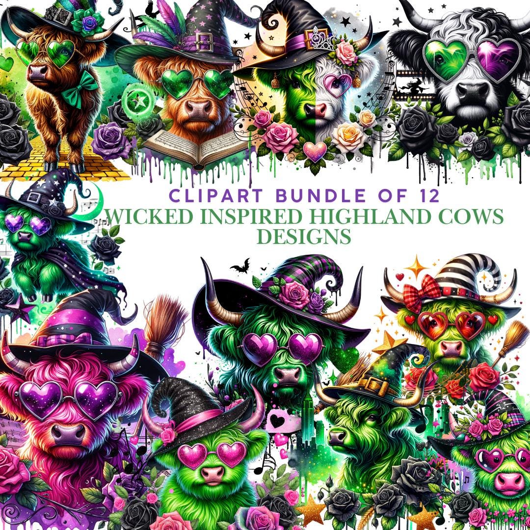 Wicked Inspired Highland Cow Sublimation PNG | Wicked | Movie Fans ...