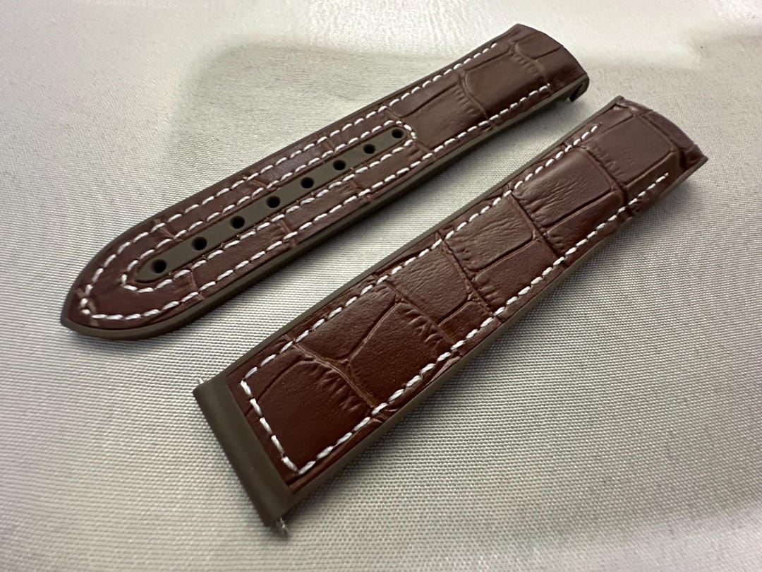 22-20MM Omega Seamaster Planet Ocean Watch Band Brown Leather Rubber ...