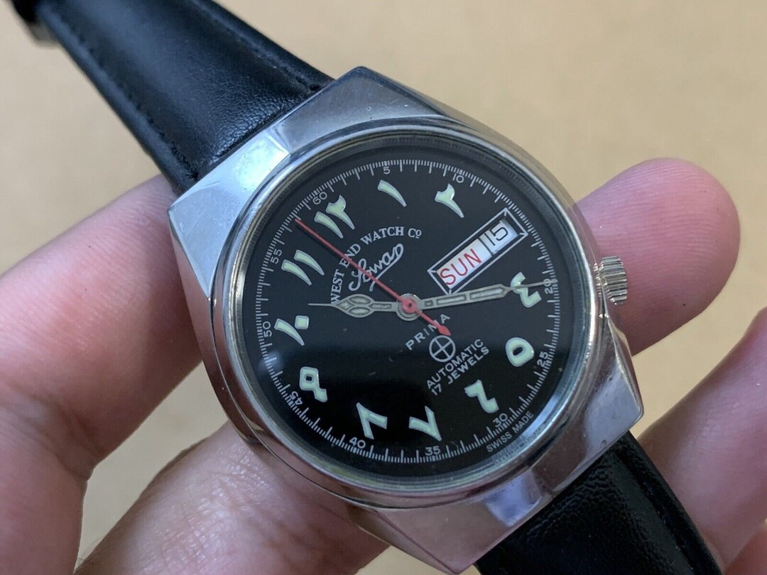 Vintage West End Arabic Dial Black Automatic Mens Watch, Ticking SR-242 ...