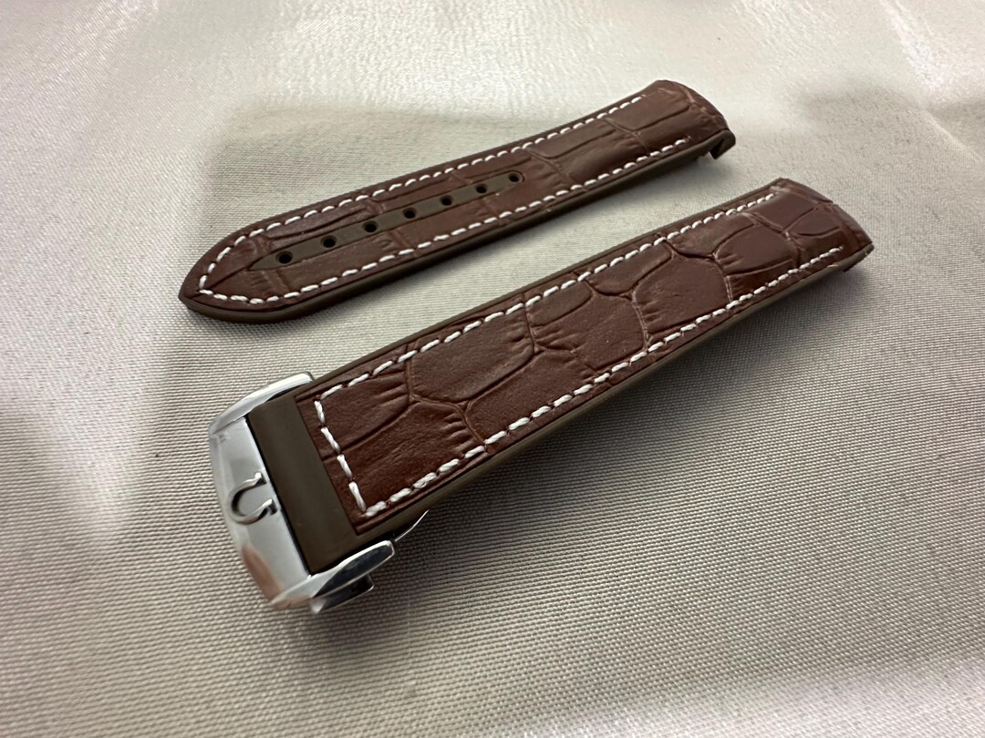 20-18MM Omega Watch Band Brown Leatherrubber Band - Etsy