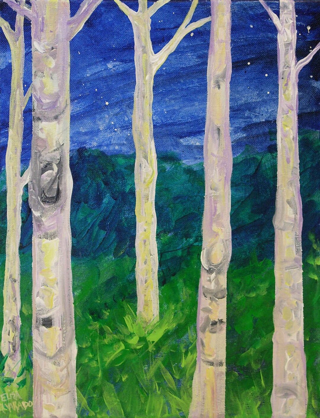 Tree Painting, Moon Trees, Original Acrylic Painting on Canvas, Forest ...