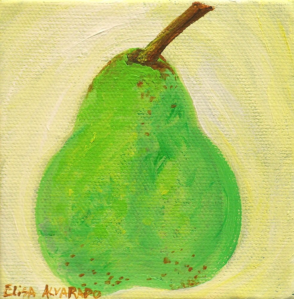 Pintura de pera pintura acrílica original sobre lienzo fruta arte de ...