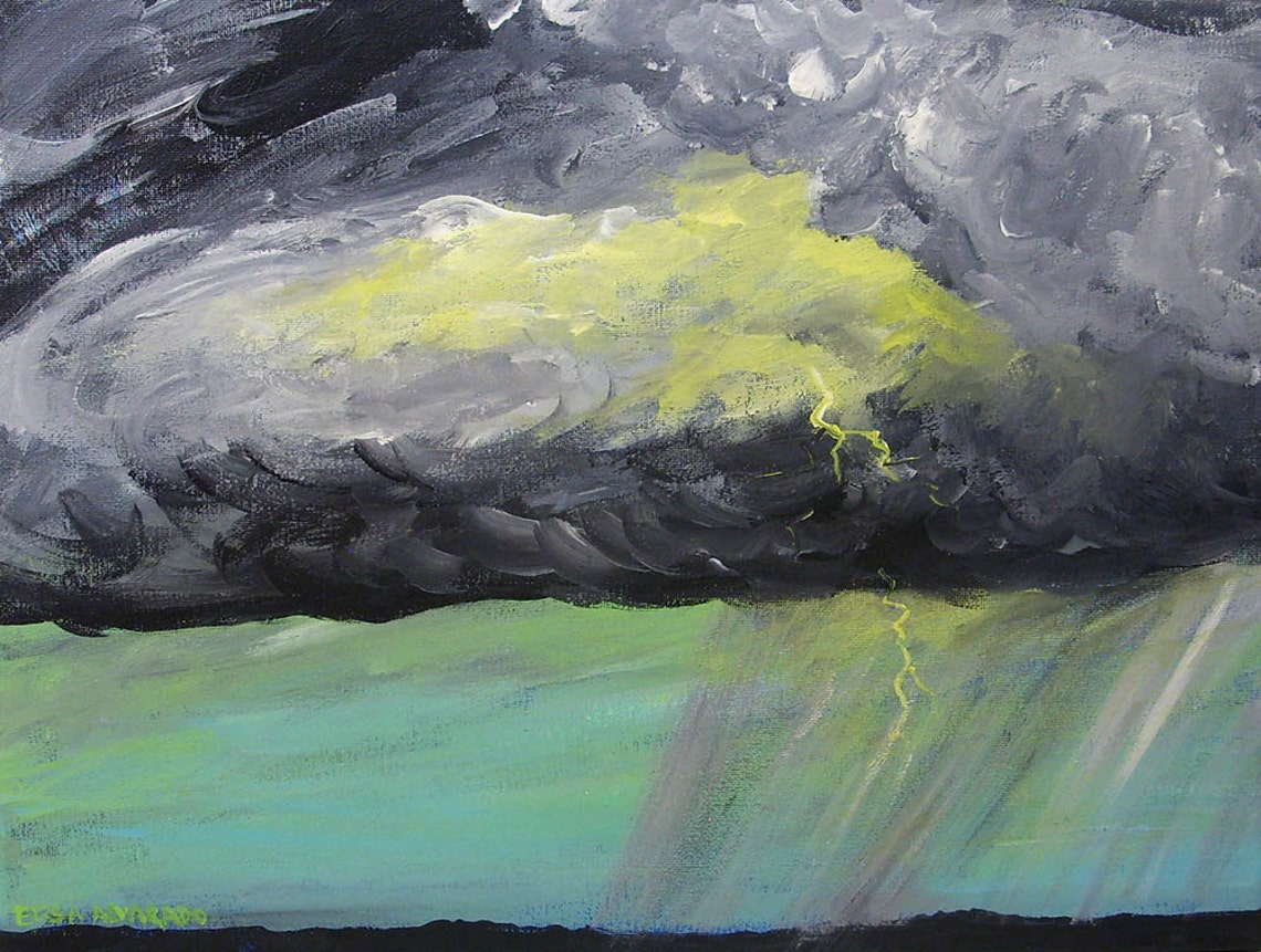 Pintura de tormenta, tormenta, pintura acrílica original sobre lienzo ...