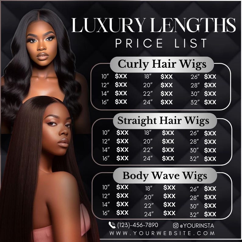 Hair Price List, Price List Flyer, Hair Extensions Flyer, Wig Sale ...