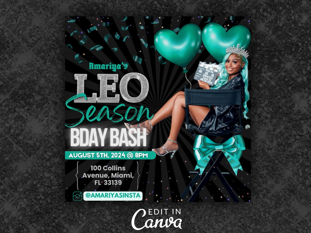 Leo Season Birthday Flyer, Birthday Party Flyer, Leo Party Invitation ...