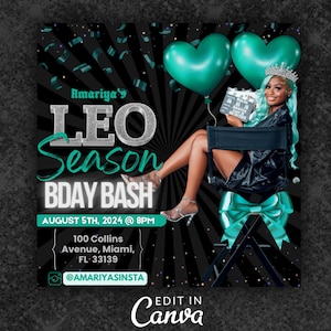 Leo Season Birthday Flyer, Birthday Party Flyer, Leo Party Invitation ...