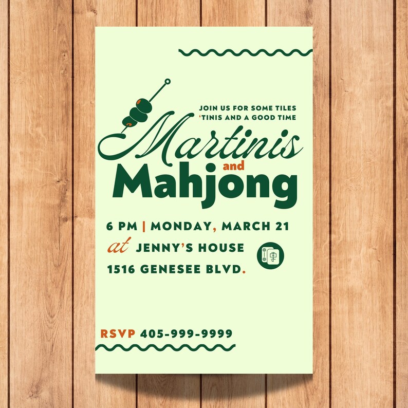 Mahjong and Martinis Party Invitation - Custom - Etsy