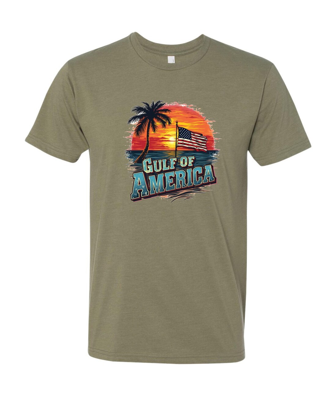 Gulf of America Sunset American Flag T‑shirt | Patriotic Coastal Sunset ...