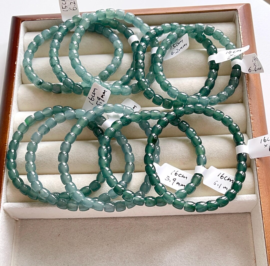 Translucent Guatemalan Jadeite Jade Barrel-shaped Bead Bracelets, Wrist ...