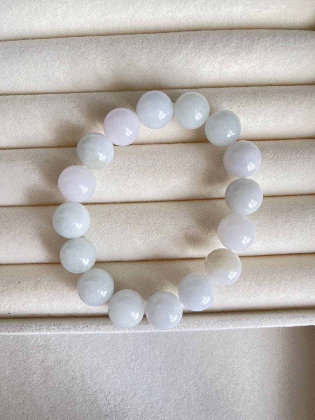 White Burmese Jadeite Jade Beaded Bracelet (12.4 Mm) - Etsy