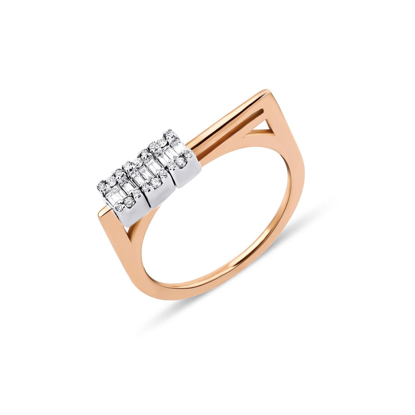 Sliding Diamond Ring 18K Solid Gold Baguette Ring Moving Ring Dainty ...